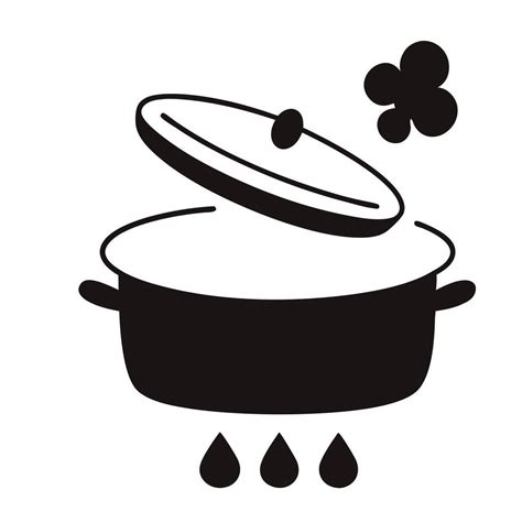 Simple Black Silhouette Illustration Of A Boiling Pot With Steam And
