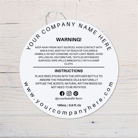 Reed Diffuser Warning Label Editable Reed Diffuser Label Candle Warning Label Candle Tin