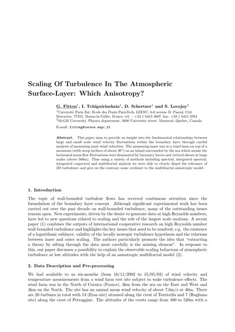 Pdf Scaling Of Turbulence In The Atmospheric Surface Layer Which Anisotropy