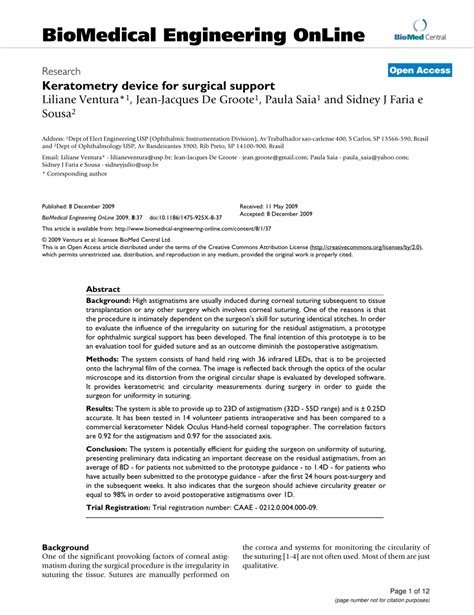 Pdf Keratometry Device For Surgical Support