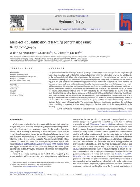 Pdf Multi Scale Quantification Of Leaching Performance Using X Ray Tomography