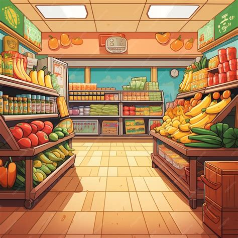 Premium Photo There Is A Cartoon Illustration Of A Grocery Store With