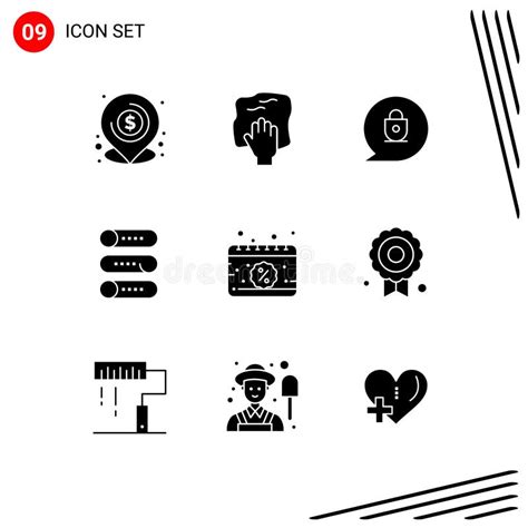 Set Of 9 Vector Solid Glyphs On Grid For Calendar Switch Rub Device Locked Stock Vector