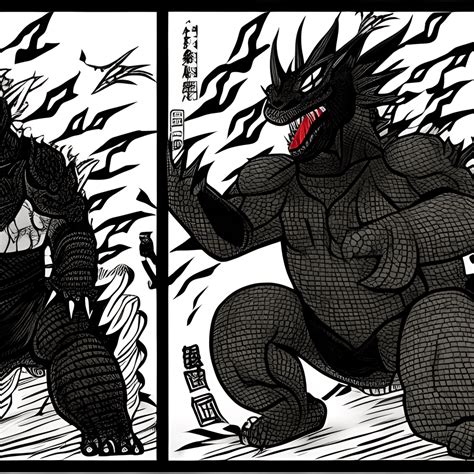Yokai Vs Godzilla Manga Style · Creative Fabrica