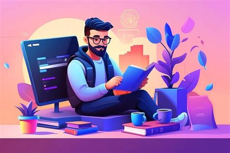 3d Programmer Book And Coffee Vector Illustration Developer Hacker