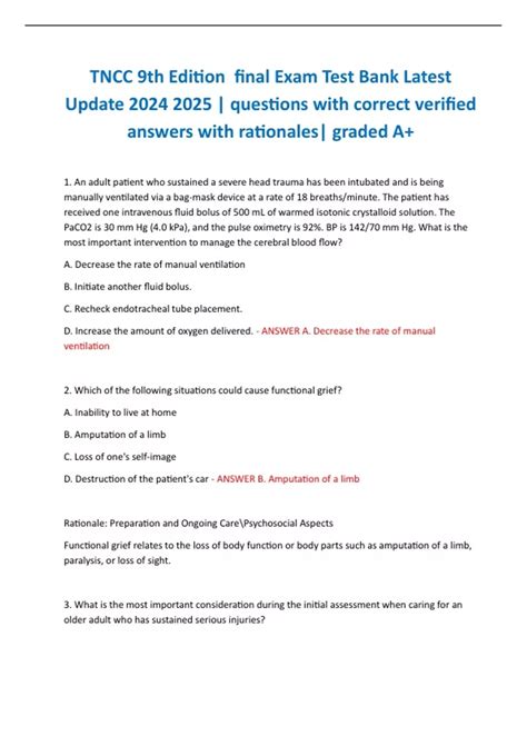 Tncc 9th Edition Final Exam Test Bank Latest Update Questions With Correct Verified Answers