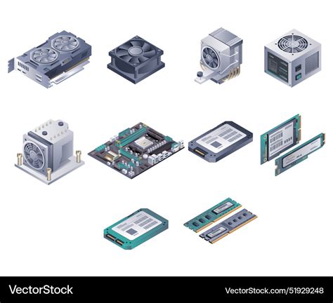 Computer Hardware Components Isometric Royalty Free Vector