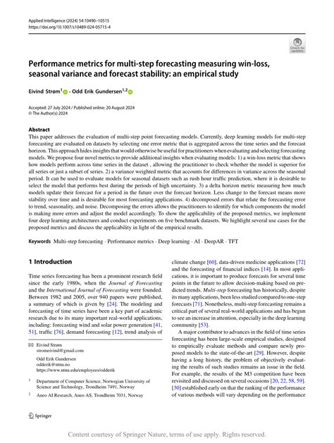 Pdf Performance Metrics For Multi Step Forecasting Measuring Win Loss Seasonal Variance And