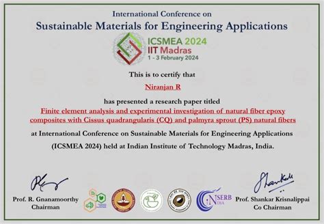 Happy To Be A Participant At International Conference On Sustainable Materials Icsmea 2024