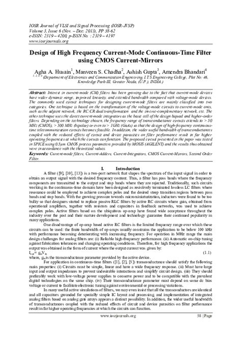 Pdf Design Of High Frequency Current Mode Continuous Time Filter