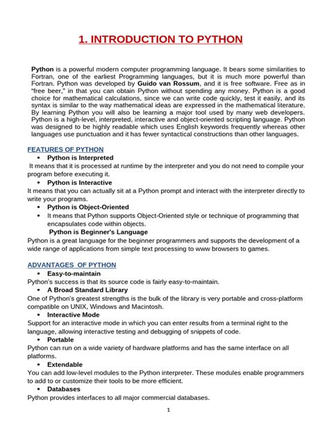1.introduction To PYTHON | PDF | Python (Programming Language ...