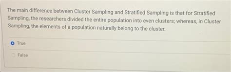 Solved The Main Difference Between Cluster Sampling And Chegg