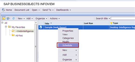 sap bo xi 3 1 reports schedule complete overview dwbi castle