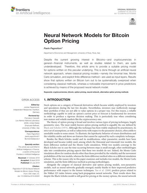 Pdf Neural Network Models For Bitcoin Option Pricing