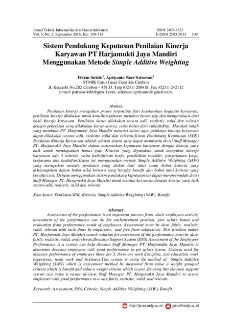 Pdf Menggunakan Metode Simple Additive Weighting