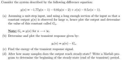 Solved For The Given Difference Equation Not Lti Y N