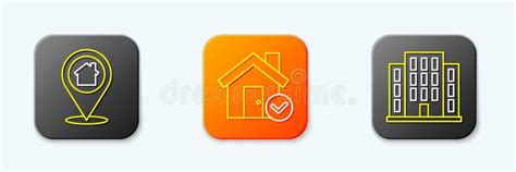 Set Line Location With House House Check Mark And Icon Vector Stock