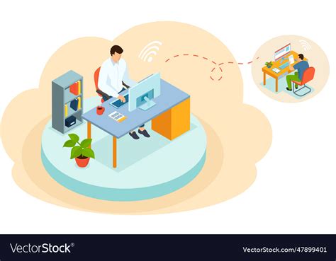 Business Man At Desktop With Computer Typing Vector Image