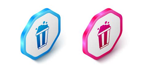 골판지 상자 아이콘에 있는 아이소메트릭 팝콘은 흰색 배경에 분리되어 있습니다 팝콘 양동이 상자 육각형 버튼 벡터 3차원 형태에 대한 스톡 벡터 아트 및 기타 이미지 Istock