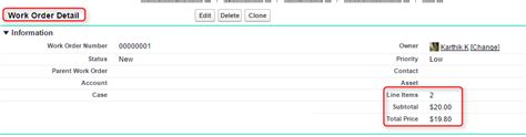 work orders and work order line items in salesforce