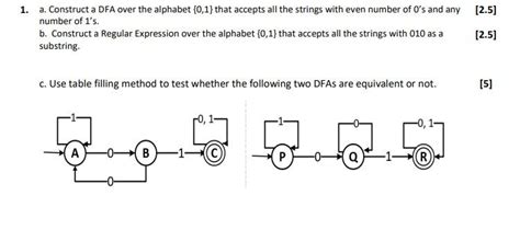 Solved 1 A Construct A Dfa Over The Alphabet 01 That