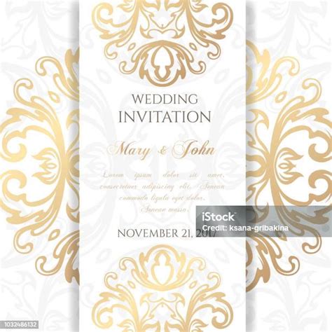 결혼식 초대장 서식 파일이입니다 장신구와 흰색 배경 디자인을 커버 복사 공간 벡터 장식 카드입니다 금 금속에 대한 스톡 벡터 아트 및 기타 이미지 Istock