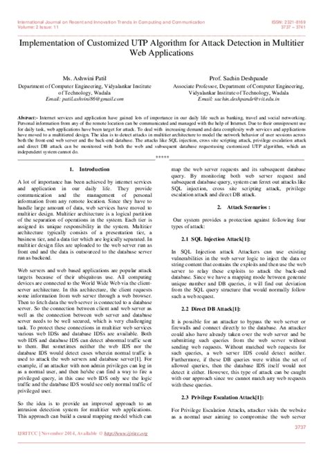 Pdf Implementation Of Customized Utp Algorithm For Attack Detection In Multitier Web Applications
