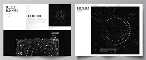 트리폴드 브로셔 전단지 레이아웃 책 디자인 브로셔 커버 광고용 커버 템플릿의 벡터 레이아웃 블랙 컬러 기술 배경 과학 의료 기술에 대한 디지털 시각화 3단 브로슈어에 대한
