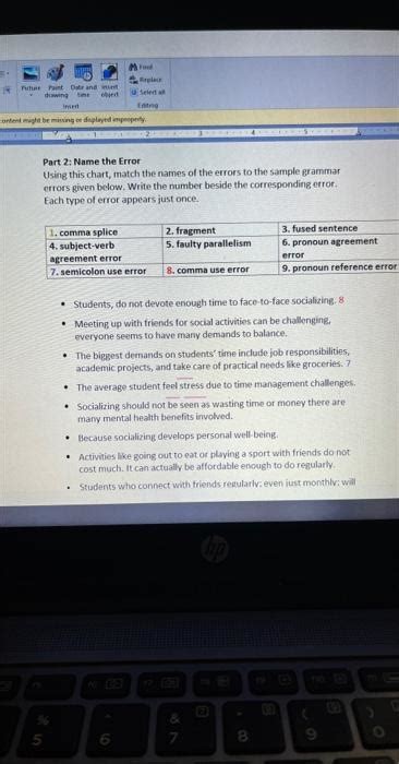 Part 2 Name The Error Using This Chart Match The Chegg Com