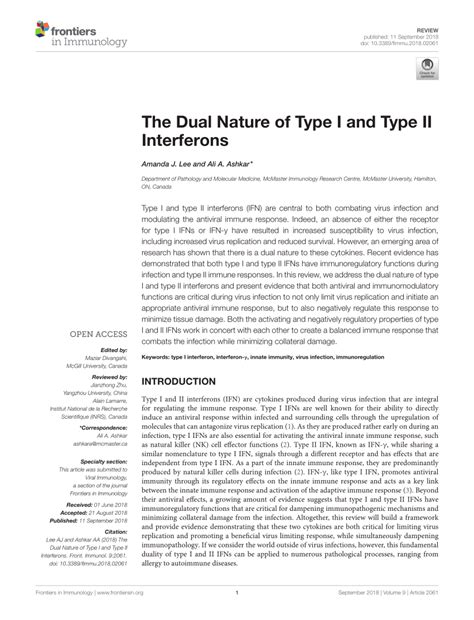 Pdf The Dual Nature Of Type I And Type Ii Interferons