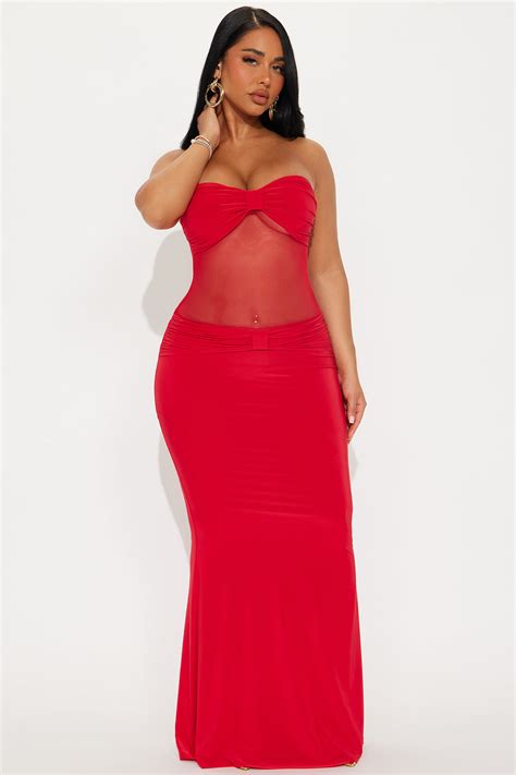 Elena Sheer Mesh Maxi Dress Red Fashion Nova
