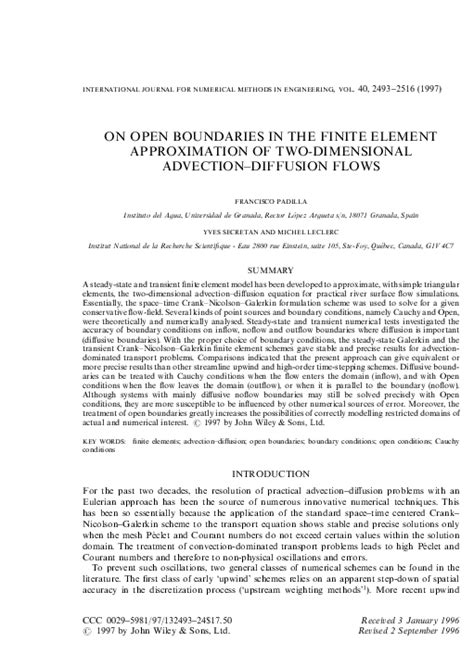 Pdf On Open Boundaries In The Finite Element Approximation Of Two