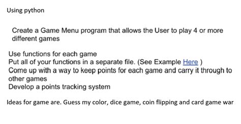 Solved Using Python Create A Game Menu Program That Allows Chegg