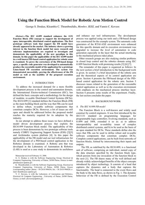 Pdf Using The Function Block Model For Robotic Arm Motion Control