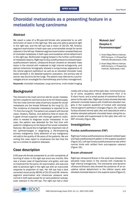 Pdf Choroidal Metastasis As A Presenting Feature In A Metastatic Lung Carcinoma