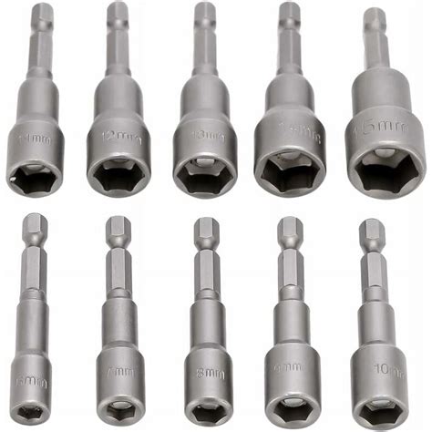 10 Pcs Impact Driver Socket Bit 6 15mm Set Magnetic Hex Socket Magnetic