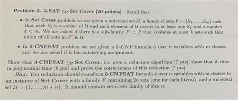 Solved Problem SAT P Set Cover Points Recall Chegg
