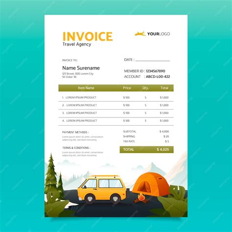 Plantilla De Factura De Agencia De Viajes Vector Gratis