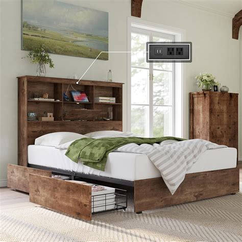 Amerlife Queen Size Bed Frame Wooden Platform Bed With 512
