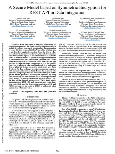 A Secure Model Based On Symmetric Encryption For Rest Api In Data Integration Pdf Encryption
