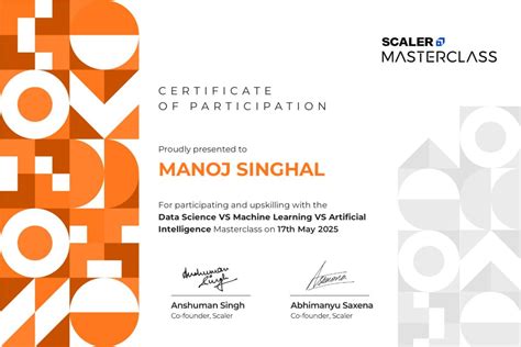 Certificate Data Science Vs Machine Learning Vs Artificial Intelligence Manoj Singhal