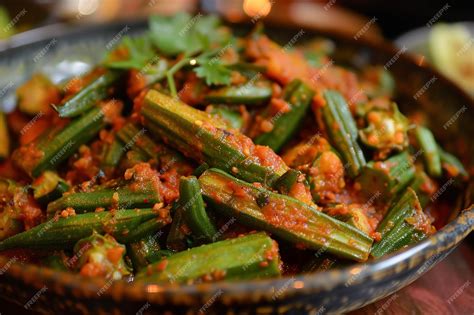Premium Photo A Plate Of Bhindi Masala A Vegetarian Dish Made With