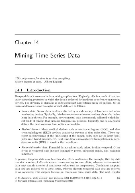 Data Mining The Textbook Chapter 14 Chapter 14 Mining Time Series Data “the Only Reason For