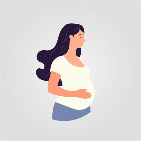 배꼽 벡터 일러스트 레이 션에 손으로 임신 한 여자 프리미엄 벡터