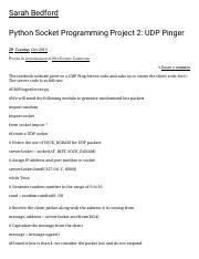 Python Socket Programming Project 2 UDP Pinger Sarah Bedford Pdf Sarah Bedford Python Socket
