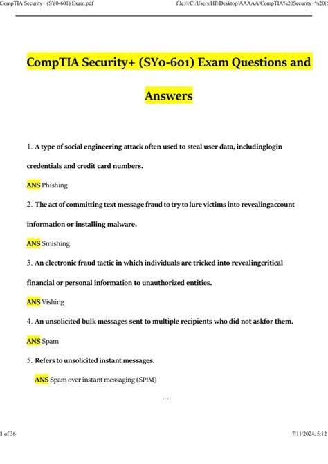 Comptia Security Sy0 601 Exam Updated Questions And Answers 2024 2025 Verified Answers