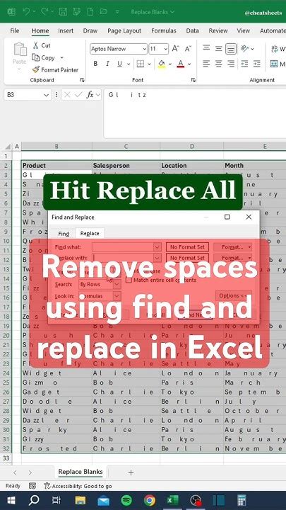 Remove Spaces Using Find And Replace In Excel Shorts Shortsfeed Shortsvideo Excel