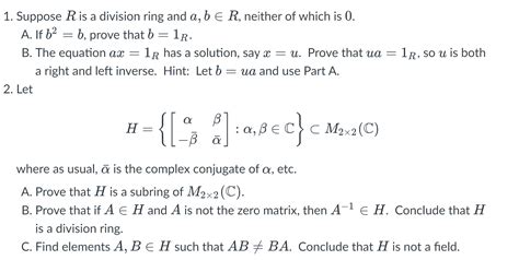 Solved Suppose R Is A Division Ring And A BR Neither Of Chegg Com