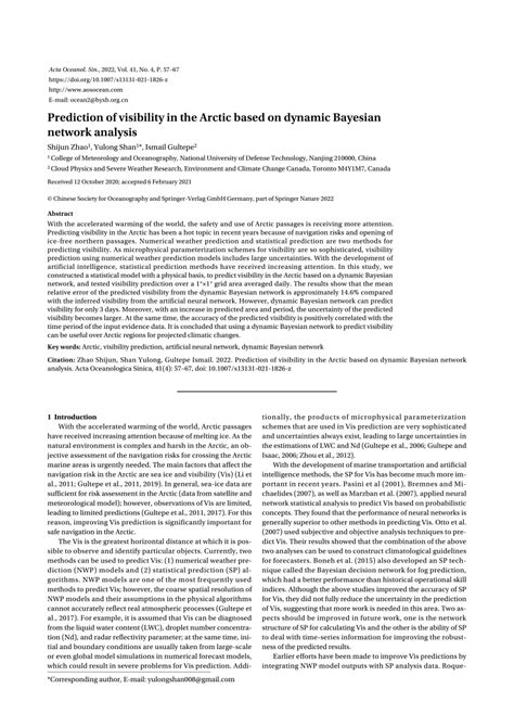 Pdf Prediction Of Visibility In The Arctic Based On Dynamic Bayesian Network Analysis