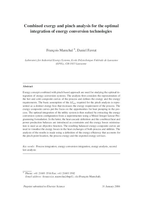 Pdf Combined Exergy And Pinch Analysis For Optimal Energy Conversion
